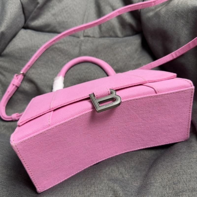 Brand-original Balenciaga Pink Hourglass Bag with Silver Buckle - S Size
