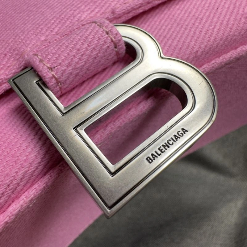 Brand-original Balenciaga Pink Hourglass Bag with Silver Buckle - S Size