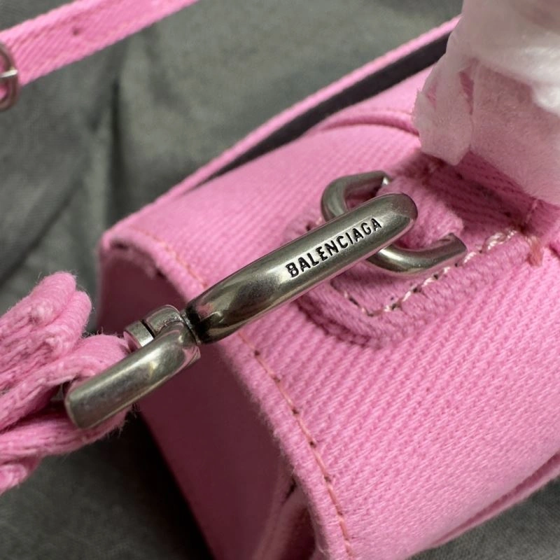 Brand-original Balenciaga Pink Hourglass Bag with Silver Buckle - S Size
