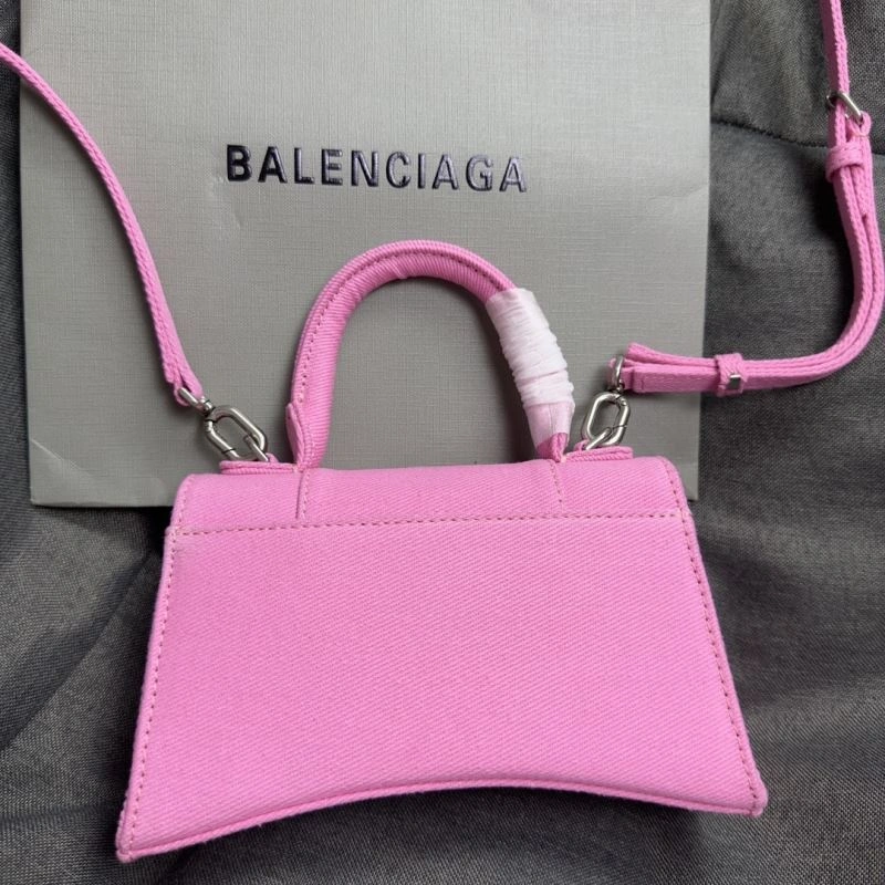 Brand-authenticated Balenciaga Pink Hourglass Bag with Silver Buckle - XS Size