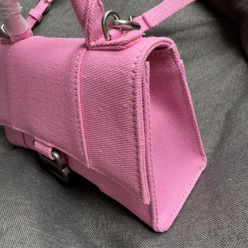 Brand-authenticated Balenciaga Pink Hourglass Bag with Silver Buckle - XS Size