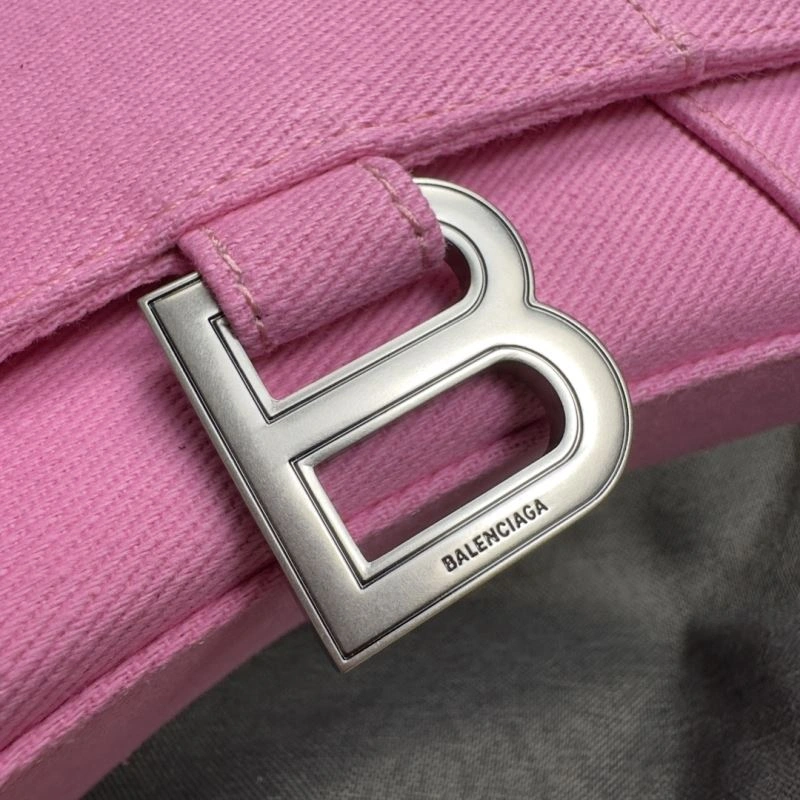 Brand-authenticated Balenciaga Pink Hourglass Bag with Silver Buckle - XS Size