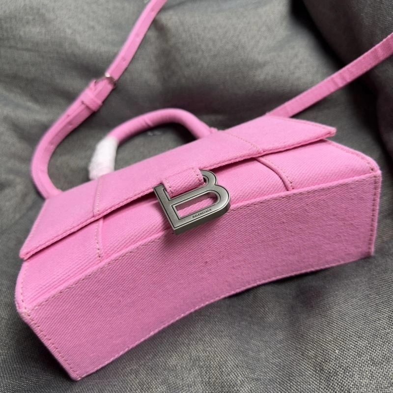 Brand-authenticated Balenciaga Pink Hourglass Bag with Silver Buckle - XS Size