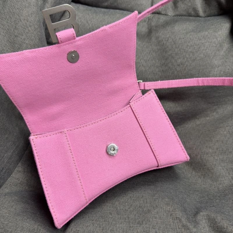 Brand-authenticated Balenciaga Pink Hourglass Bag with Silver Buckle - XS Size