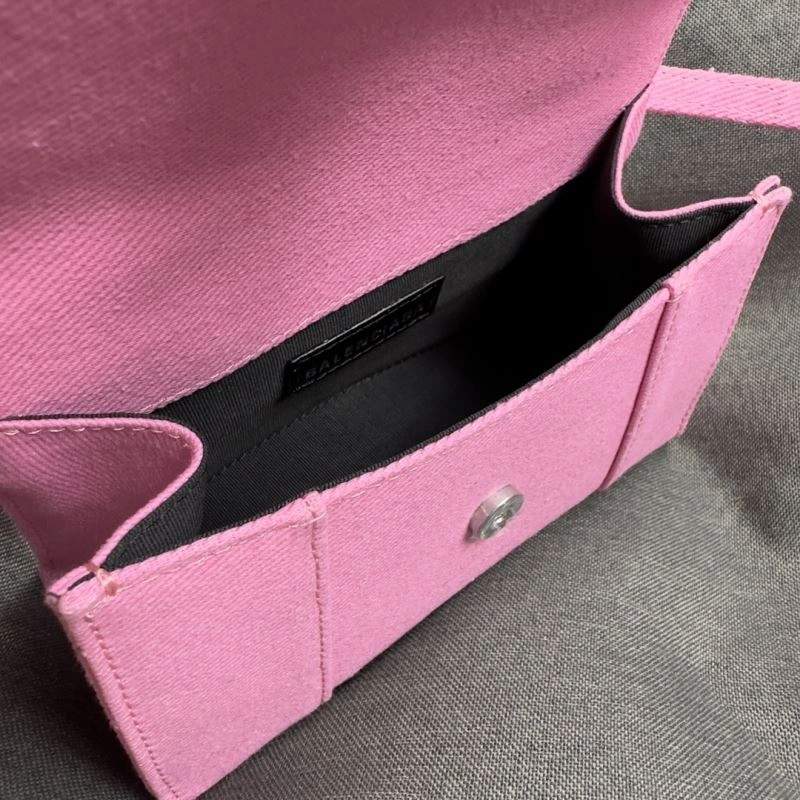 Brand-authenticated Balenciaga Pink Hourglass Bag with Silver Buckle - XS Size