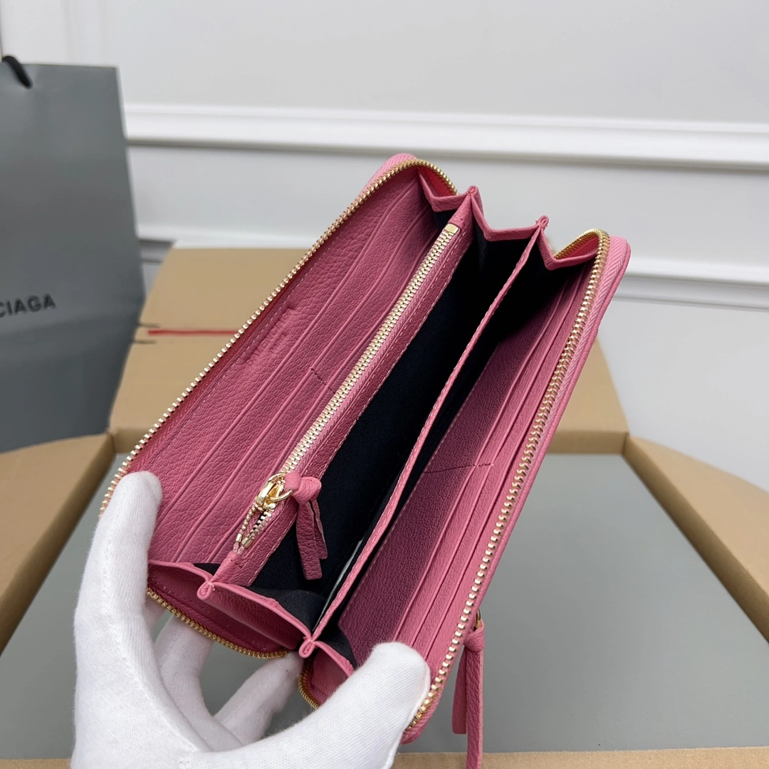 Brand-original Balenciaga Pink Retro Goat Leather Motorcycle Wallet with Heart