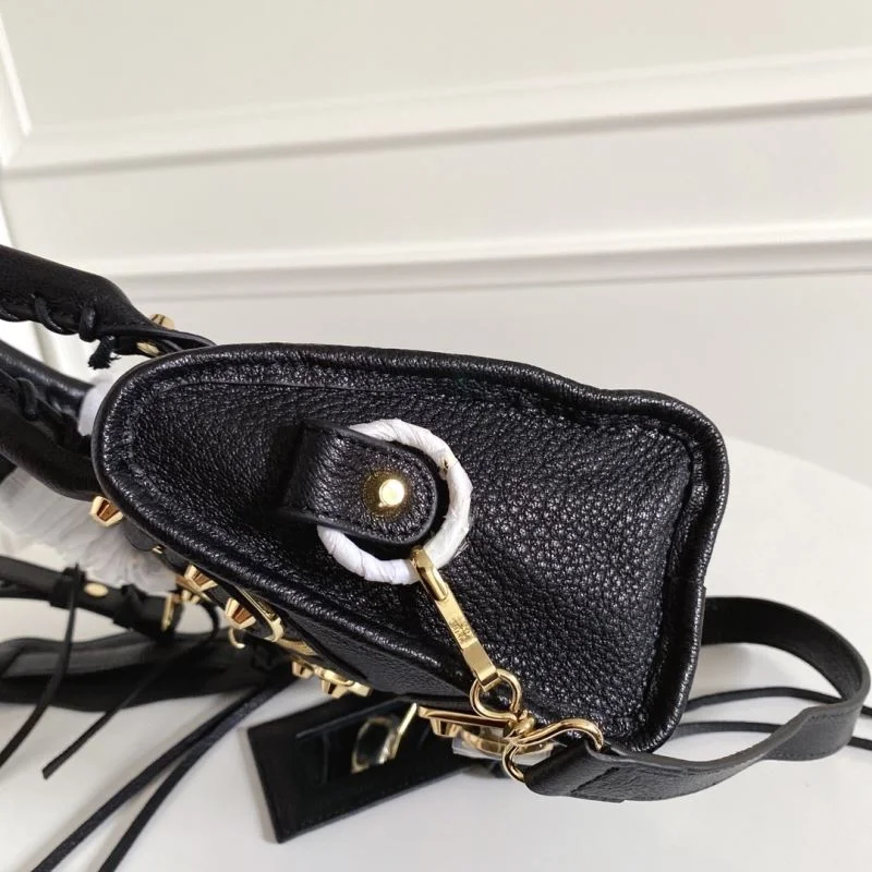 Mirror quality Balenciaga Premium Italian Goat Leather Mini Motorcycle Bag with Gold Buckle