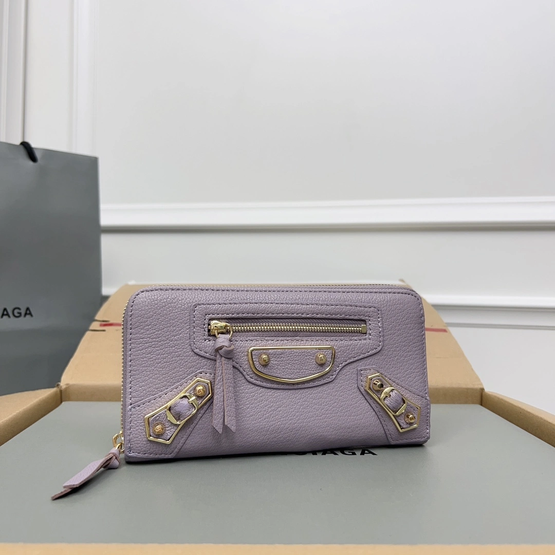 Balenciaga Purple Retro Goat Leather Zipper Motorcycle Wallet
