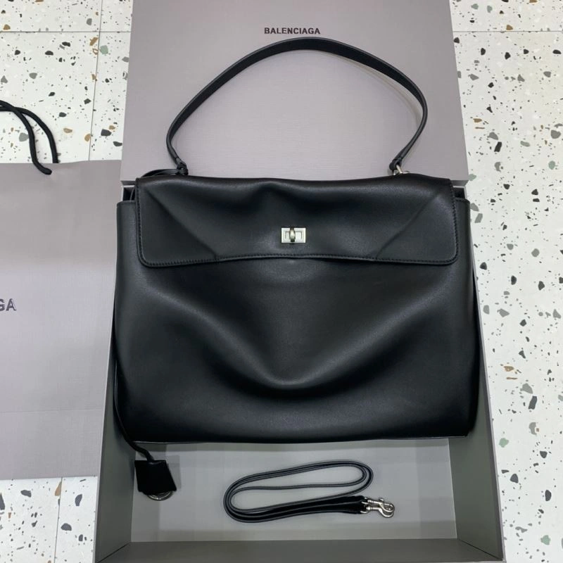 Balenciaga Rebel Chic Black Handbag with Silver Buckle - Three Sizes