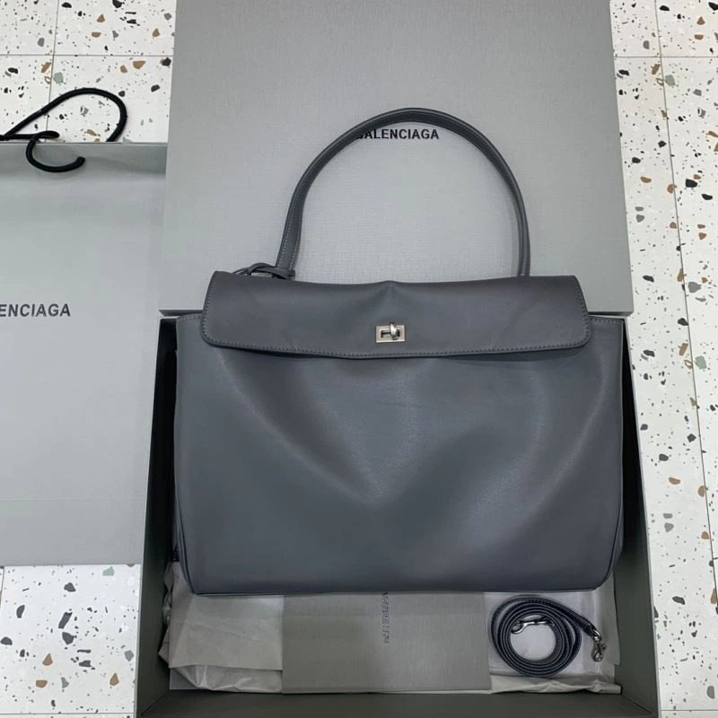 Balenciaga Rebel Chic Gray Leather Handbag with Silver Buckle