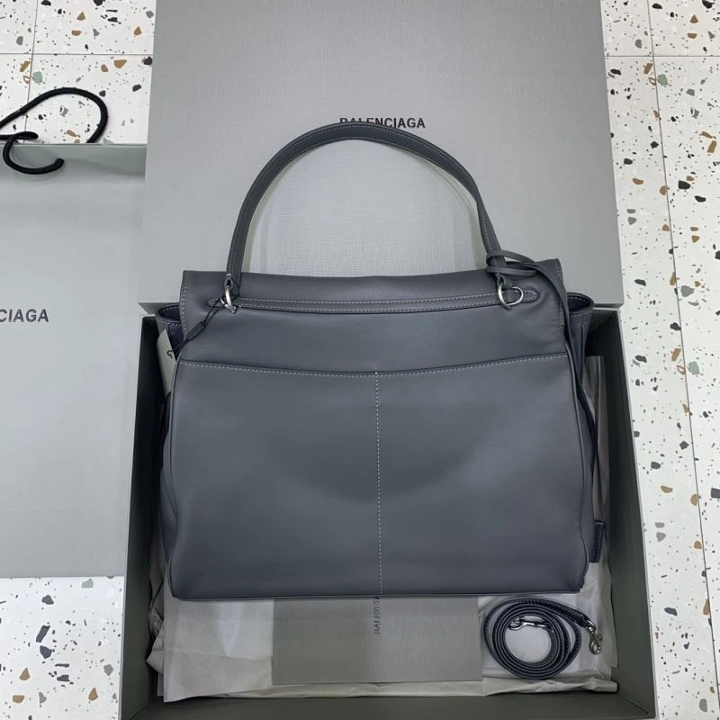 Real Balenciaga Rebel Chic Gray Leather Handbag with Silver Buckle