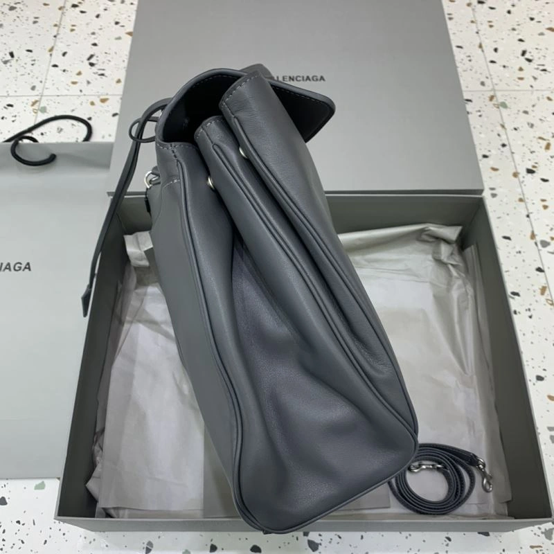 Real Balenciaga Rebel Chic Gray Leather Handbag with Silver Buckle