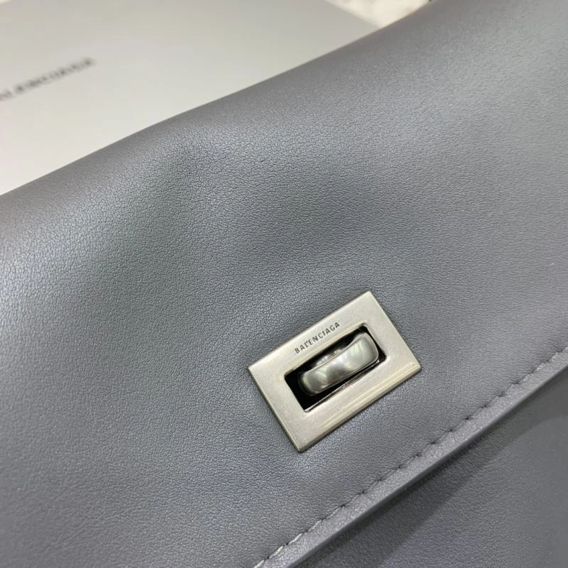 Real Balenciaga Rebel Chic Gray Leather Handbag with Silver Buckle