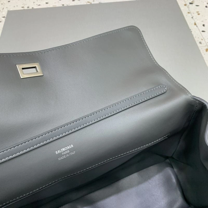 Real Balenciaga Rebel Chic Gray Leather Handbag with Silver Buckle