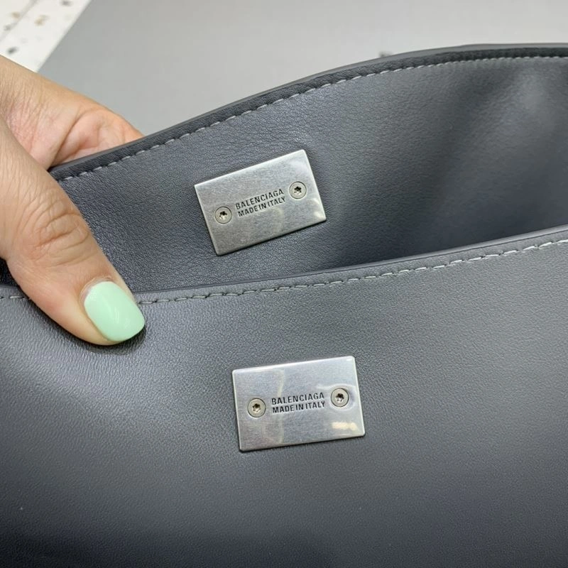 Real Balenciaga Rebel Chic Gray Leather Handbag with Silver Buckle