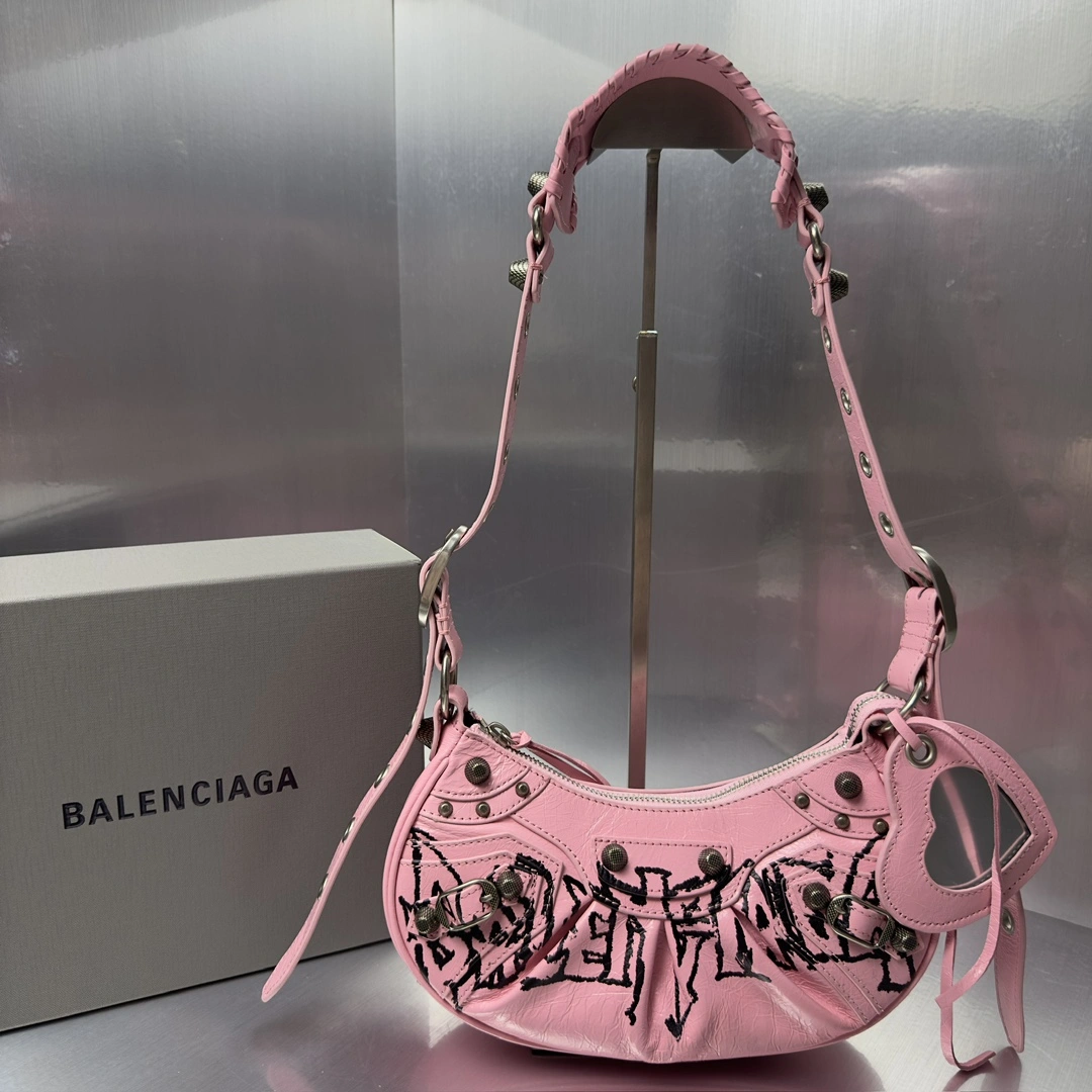 Balenciaga Retro Chic Le Cagole Half Moon Graffiti Dumpling Bag