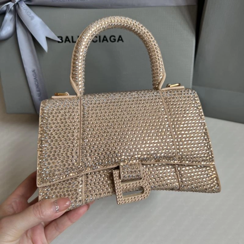 Factory-made Balenciaga Rhinestone Hourglass Bag in Milk Tea Elegance