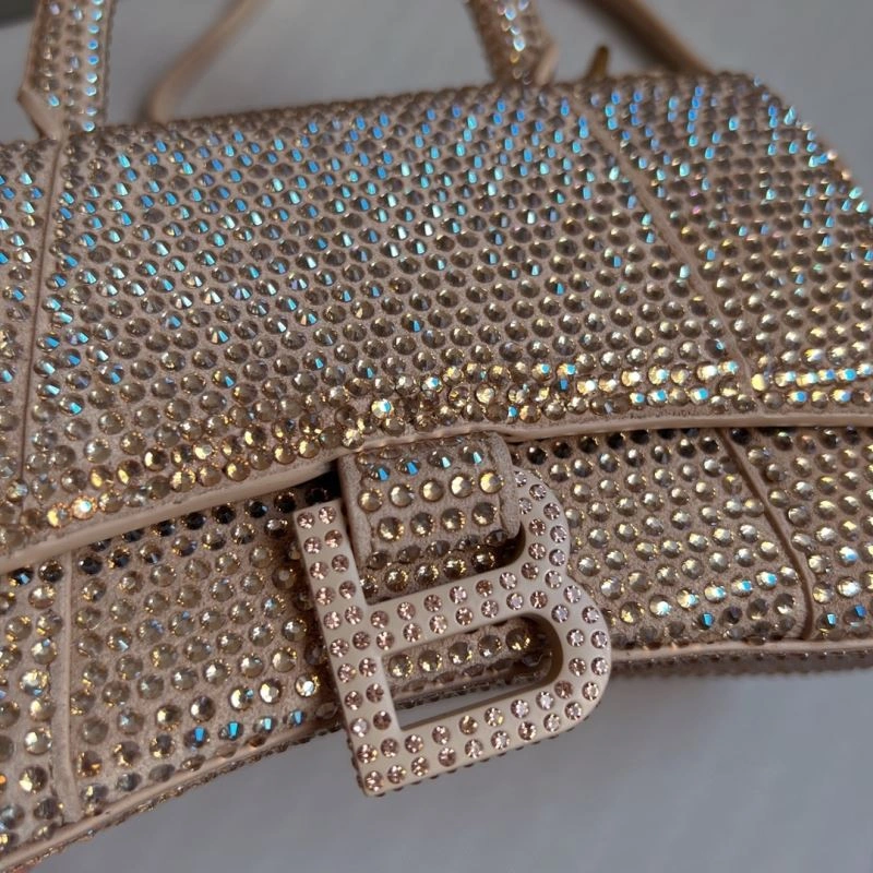 Factory-made Balenciaga Rhinestone Hourglass Bag in Milk Tea Elegance