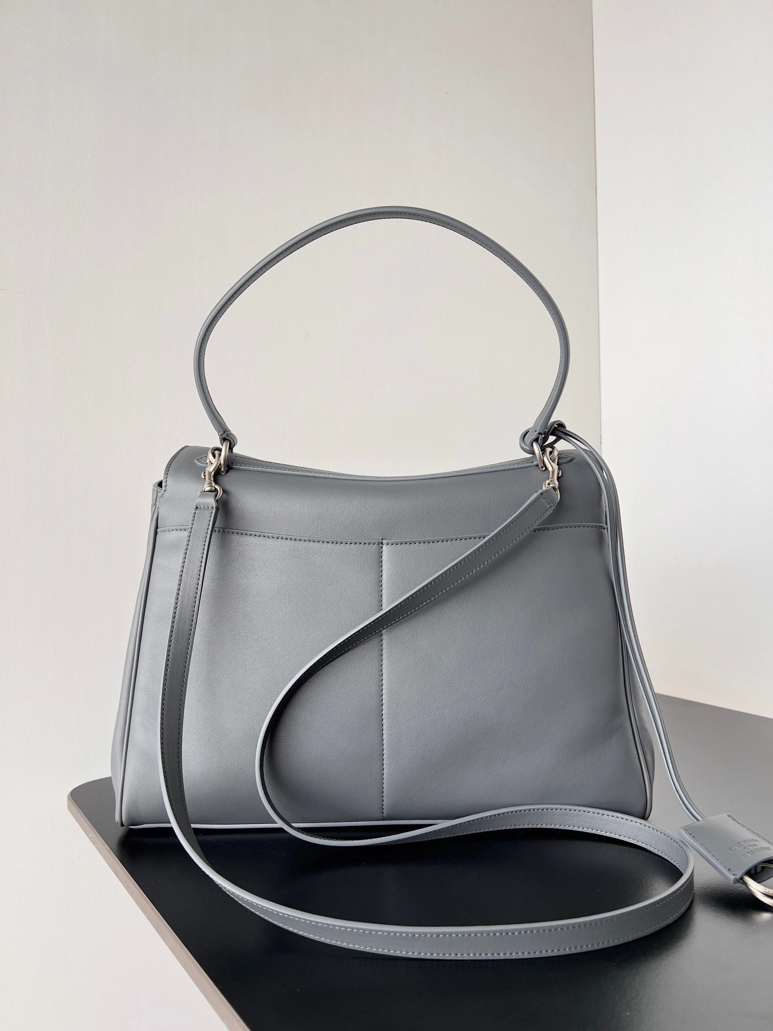 Discounted Balenciaga Rodeo Luxe Oversized Calfskin Bag with Silver Buckle