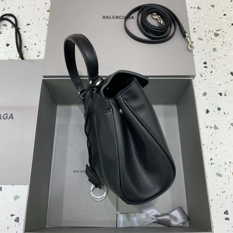Authentic Balenciaga Rodeo Mini Black Leather Bag with Silver Buckle