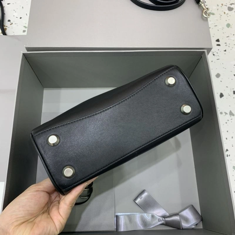 Authentic Balenciaga Rodeo Mini Black Leather Bag with Silver Buckle