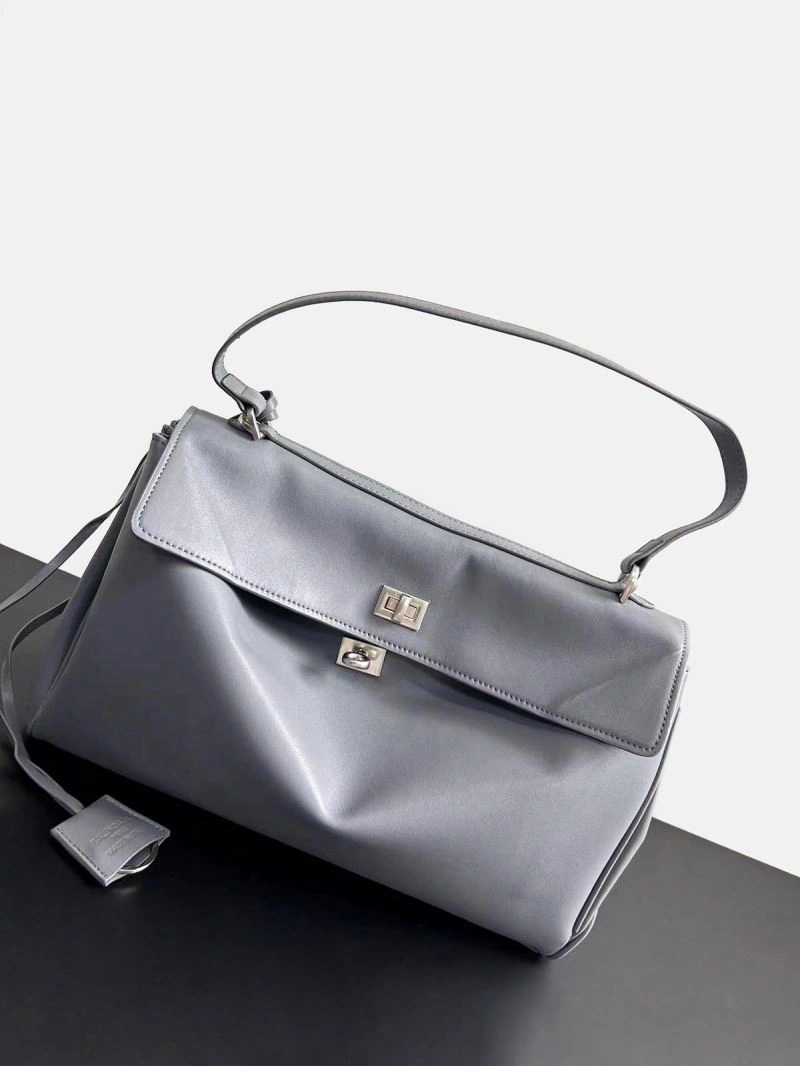 Brand-authenticated Balenciaga Rodeo Slouchy Leather Bag in Medium Gray Silver