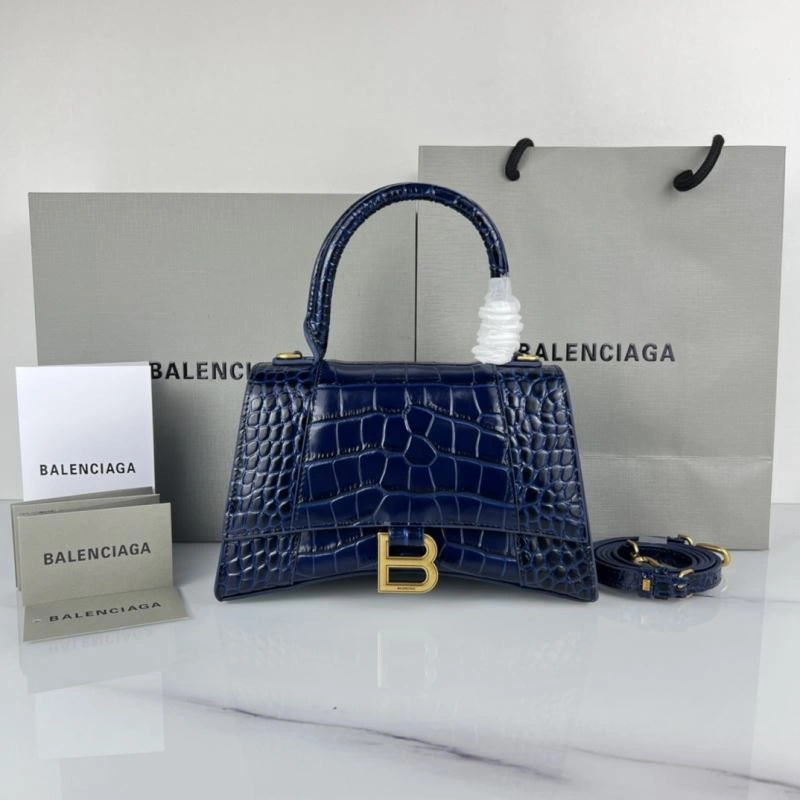 Balenciaga Royal Blue Crocodile Hourglass Bag with Gold Buckle