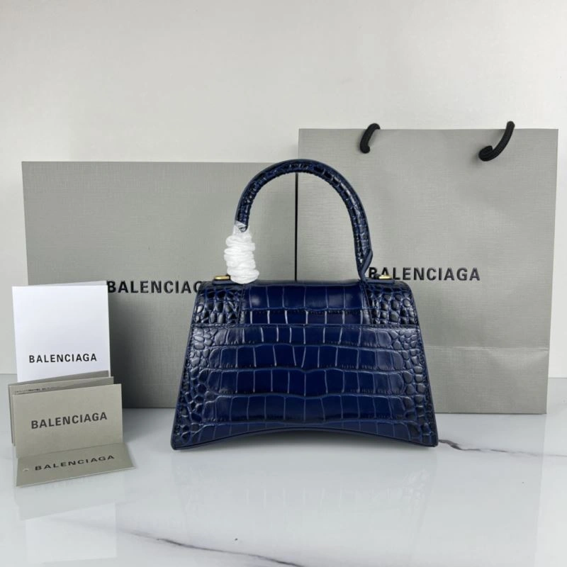Factory-made Balenciaga Royal Blue Crocodile Hourglass Bag with Gold Buckle