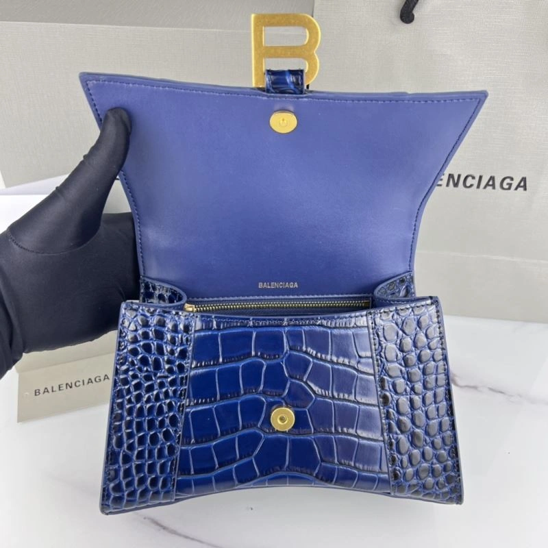 Factory-made Balenciaga Royal Blue Crocodile Hourglass Bag with Gold Buckle