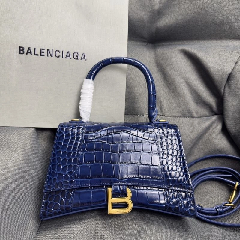 Balenciaga Royal Blue Crocodile Hourglass Bag with Gold Buckle