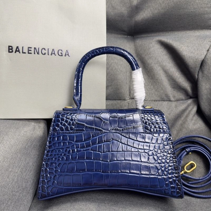 Perfect replica Balenciaga Royal Blue Crocodile Hourglass Bag with Gold Buckle