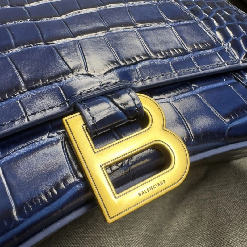 Perfect replica Balenciaga Royal Blue Crocodile Hourglass Bag with Gold Buckle