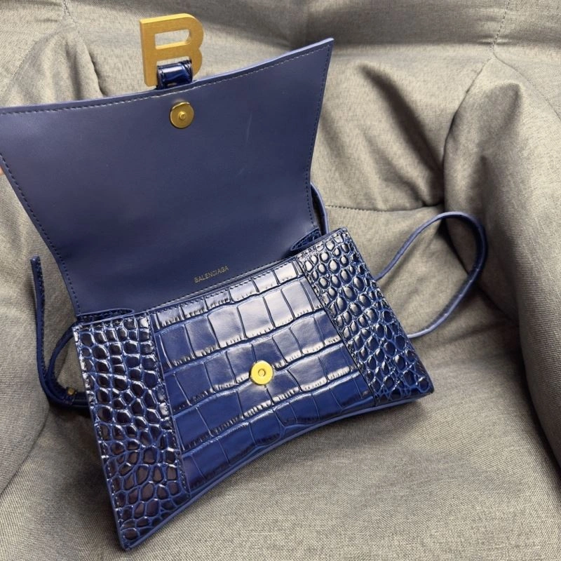 Perfect replica Balenciaga Royal Blue Crocodile Hourglass Bag with Gold Buckle