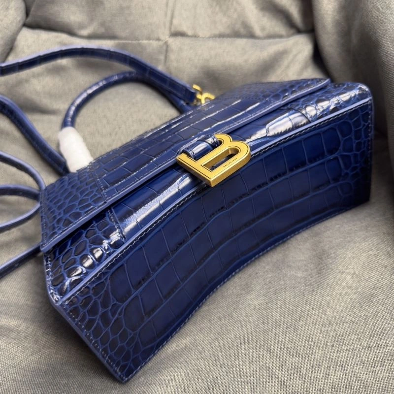 Perfect replica Balenciaga Royal Blue Crocodile Hourglass Bag with Gold Buckle