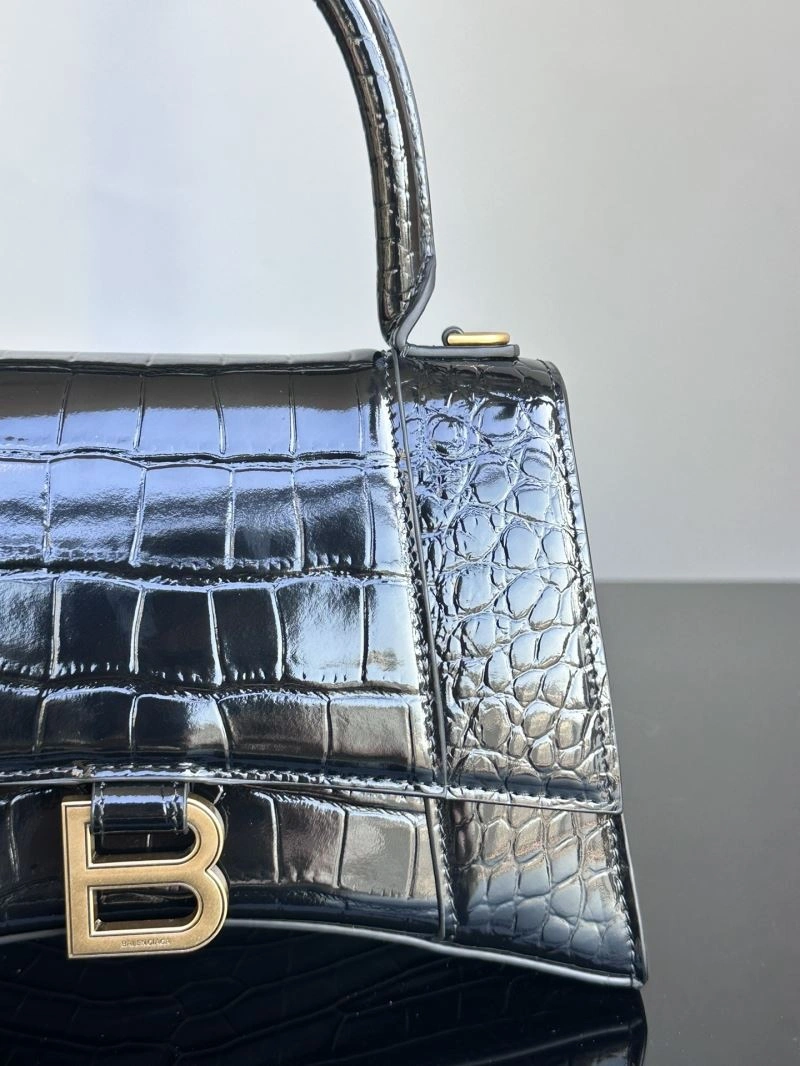 Low-cost Balenciaga S Hourglass Crocodile Bag with Gold Accents