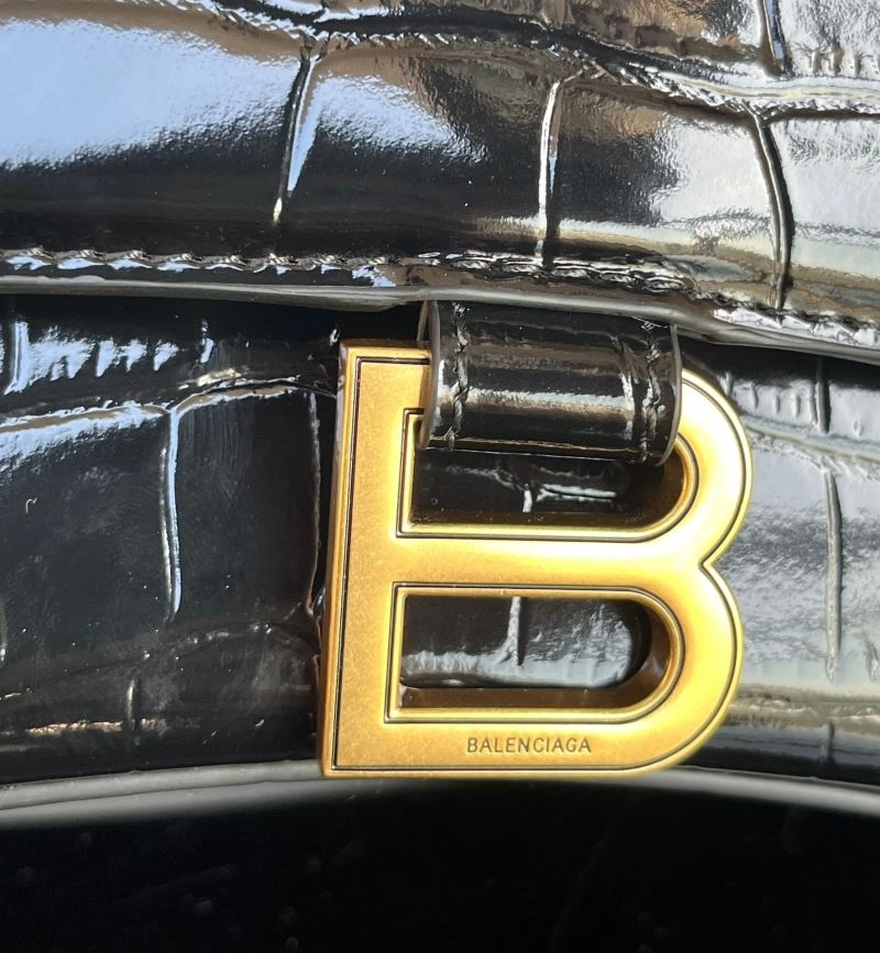 Low-cost Balenciaga S Hourglass Crocodile Bag with Gold Accents