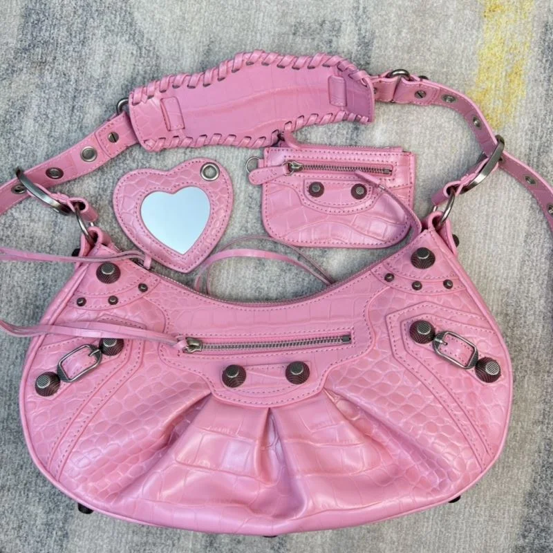 Indistinguishable Balenciaga Sakura Pink CrocodileBalenciaga Le Cagole Half-Moon Bag