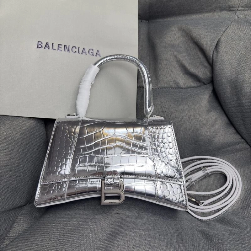 Balenciaga Silver Buckle Crocodile Hourglass Handbag - S Size