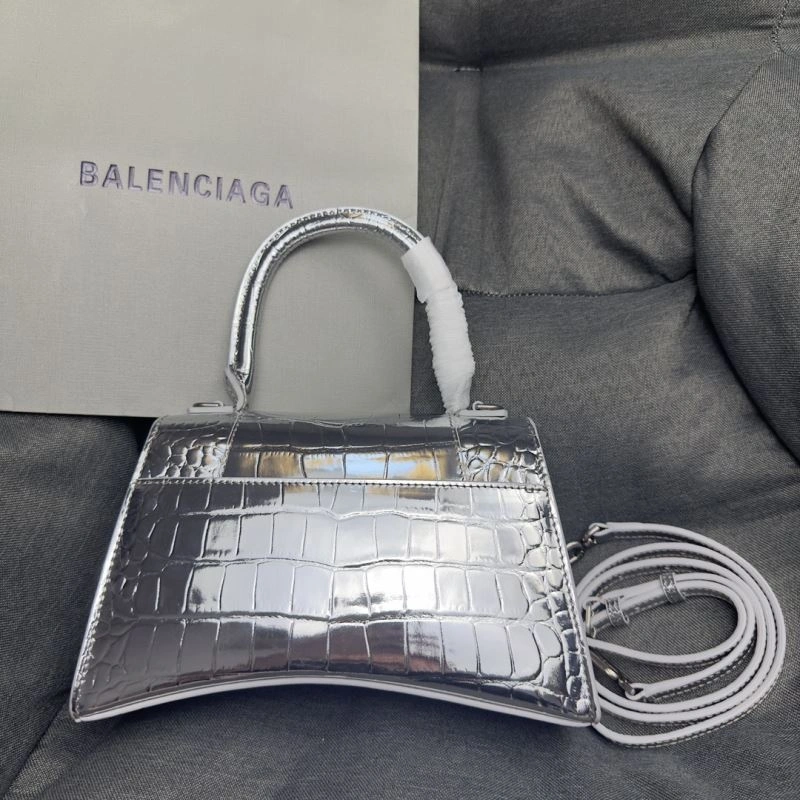 Inexpensive Balenciaga Silver Buckle Crocodile Hourglass Handbag - S Size