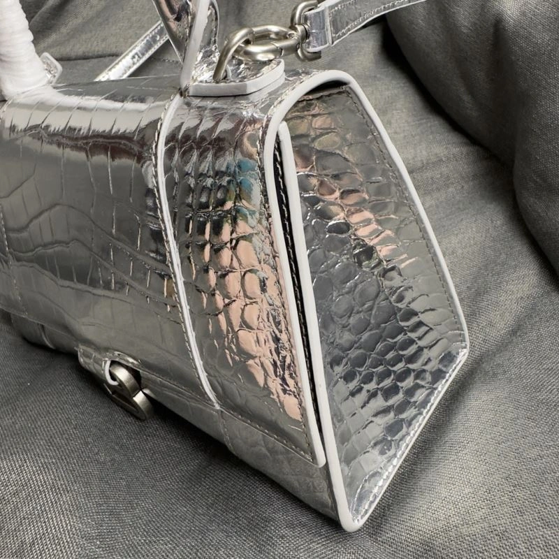 Inexpensive Balenciaga Silver Buckle Crocodile Hourglass Handbag - S Size