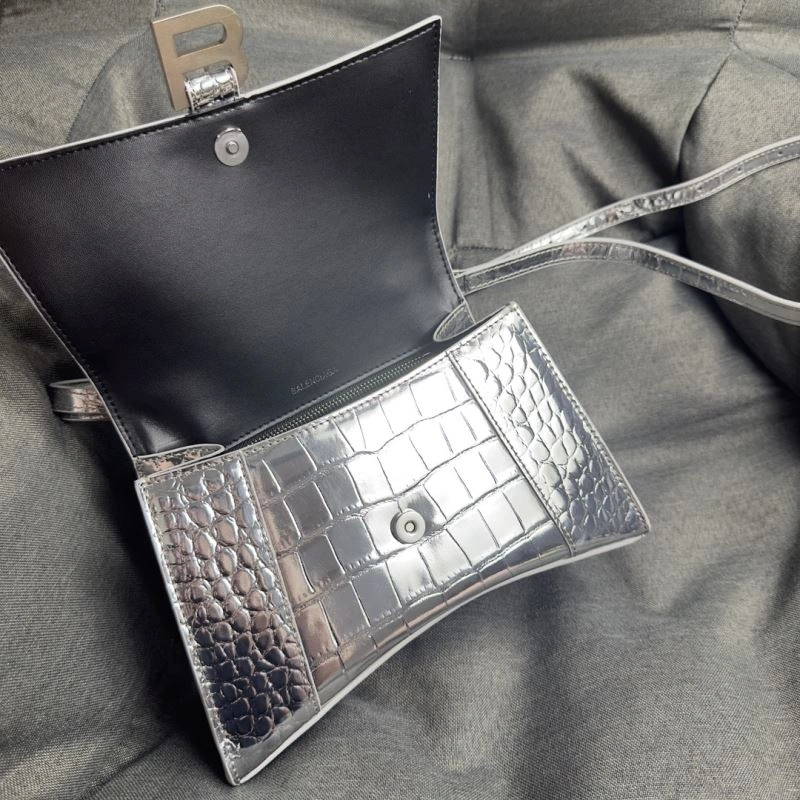 Inexpensive Balenciaga Silver Buckle Crocodile Hourglass Handbag - S Size