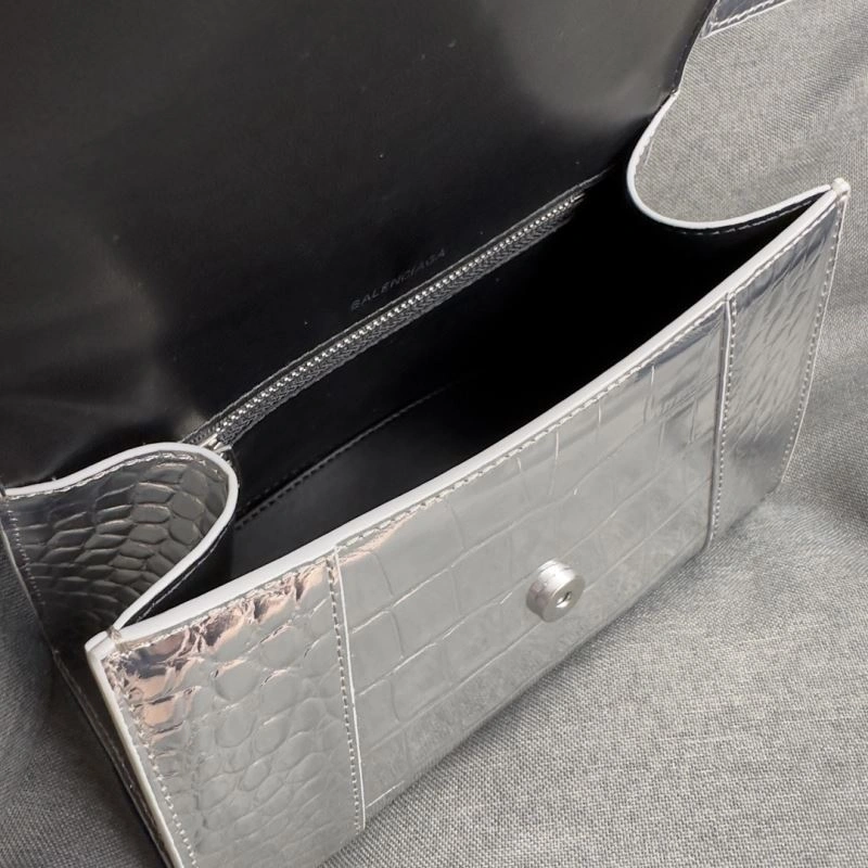 Inexpensive Balenciaga Silver Buckle Crocodile Hourglass Handbag - S Size