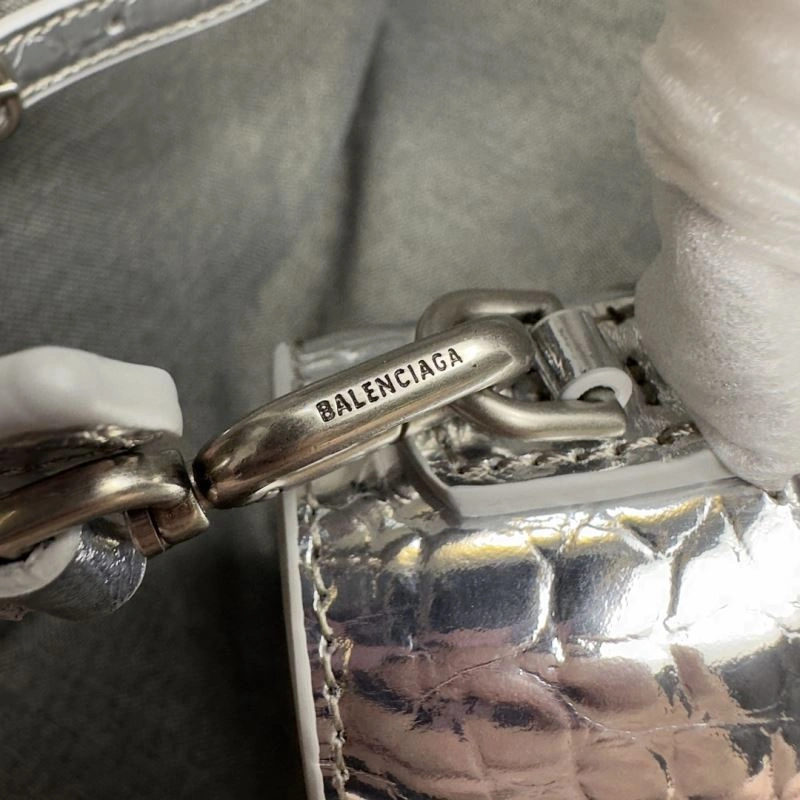 Inexpensive Balenciaga Silver Buckle Crocodile Hourglass Handbag - S Size