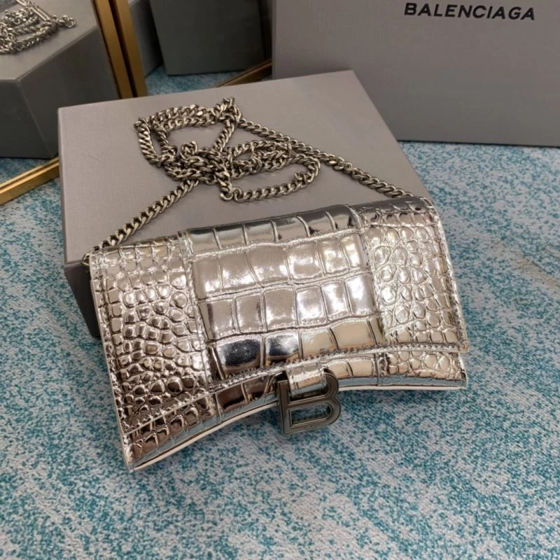 Balenciaga Silver Crocodile Hourglass Chain Bag - Model 656050