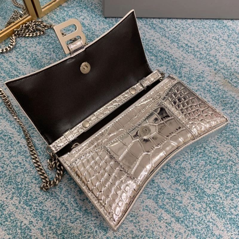 Mirror quality Balenciaga Silver Crocodile Hourglass Chain Bag - Model 656050