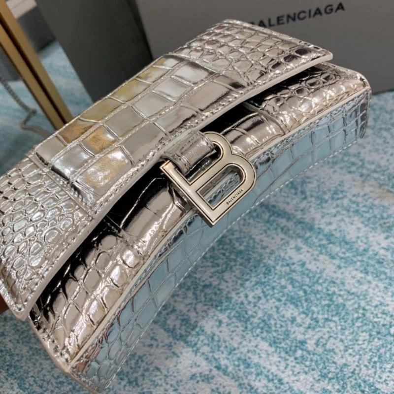 Mirror quality Balenciaga Silver Crocodile Hourglass Chain Bag - Model 656050