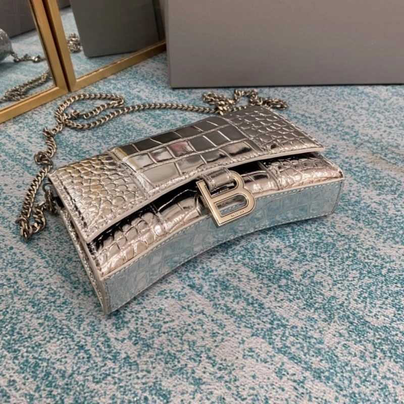 Mirror quality Balenciaga Silver Crocodile Hourglass Chain Bag - Model 656050