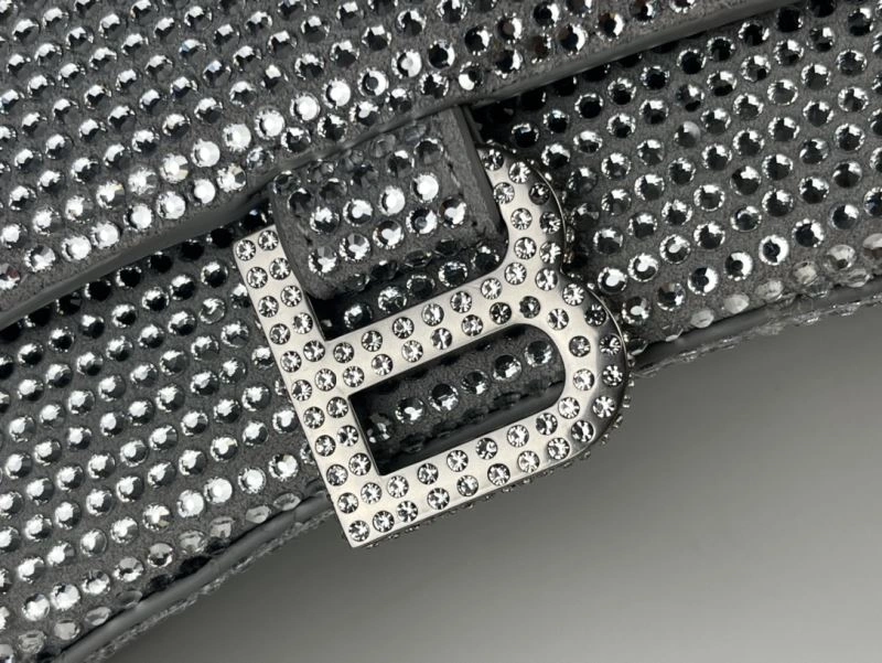 Top match Balenciaga Silver Rhinestone Hourglass Bag with Lambskin Interior