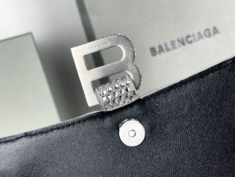 Top match Balenciaga Silver Rhinestone Hourglass Bag with Lambskin Interior