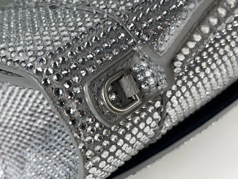 Top match Balenciaga Silver Rhinestone Hourglass Bag with Lambskin Interior